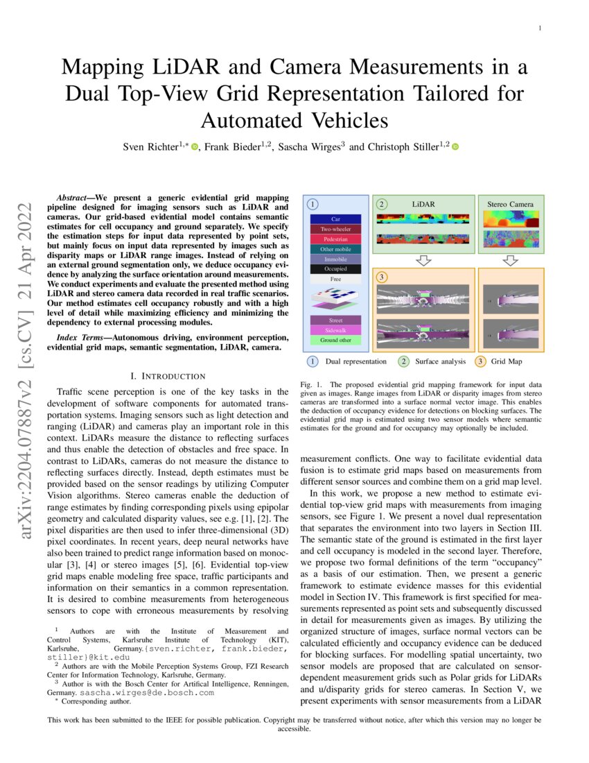 Mapping LiDAR and Camera Measurements in a Dual Top-View Grid ...