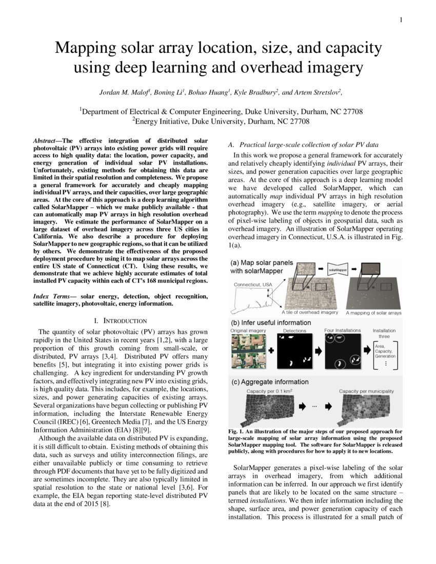 Mapping solar array location, size, and capacity using deep learning and overhead imagery | DeepAI