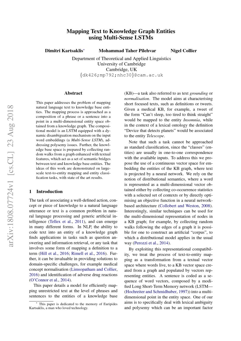 Mapping Text to Knowledge Graph Entities using Multi-Sense LSTMs | DeepAI