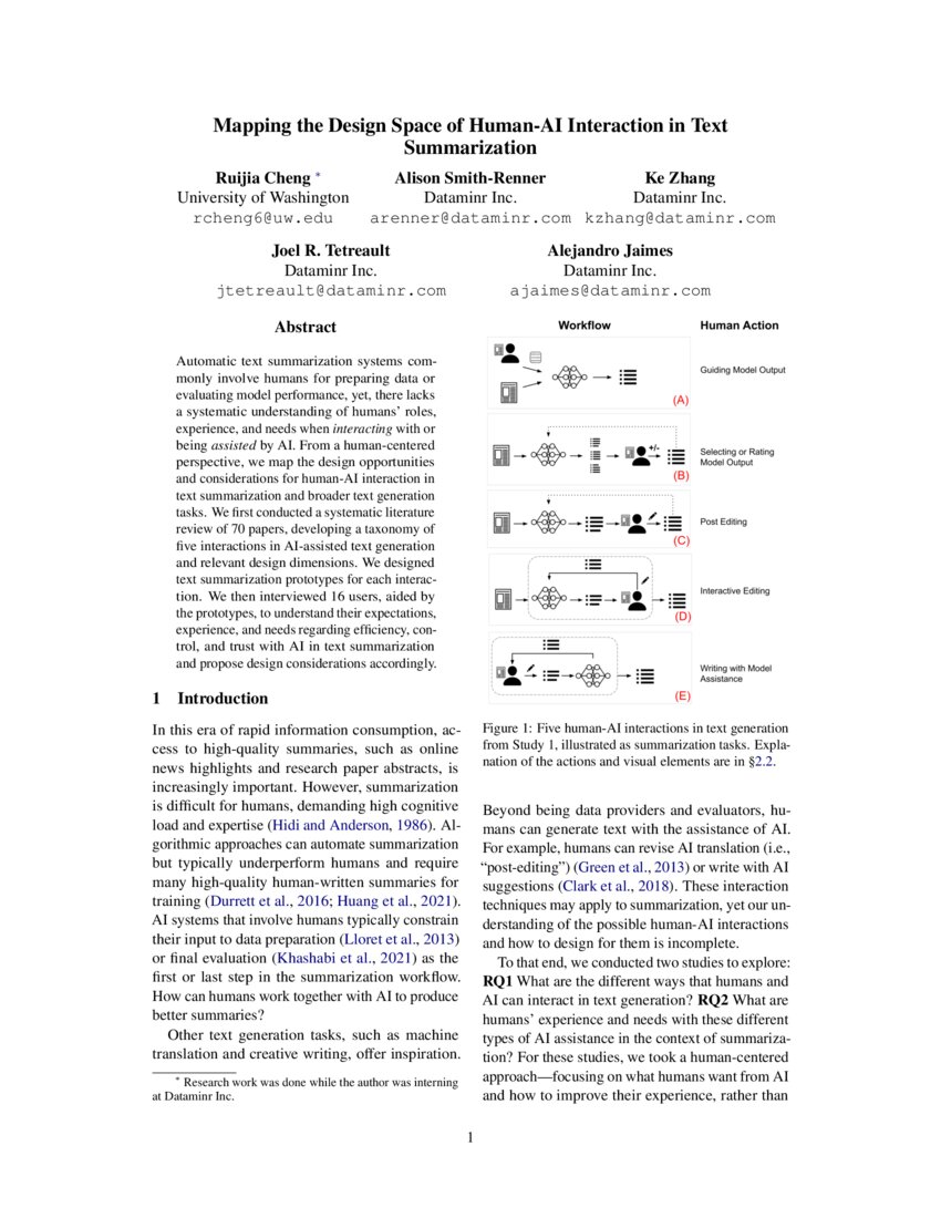 Mapping The Design Space Of Human Ai Interaction In Text Summarization