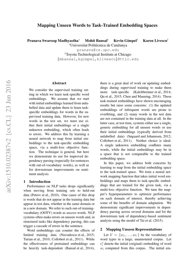 Mapping Unseen Words to Task-Trained Embedding Spaces | DeepAI