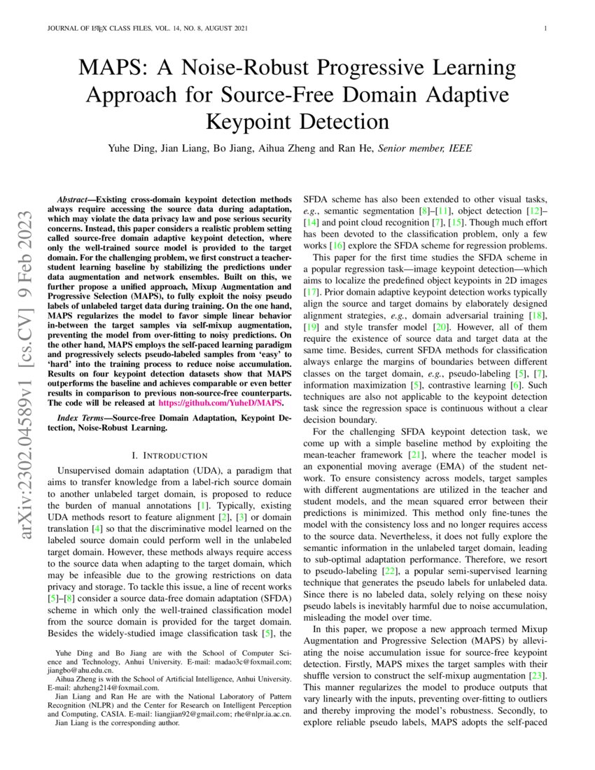 Maps A Noise Robust Progressive Learning Approach For Source Free Domain Adaptive Keypoint