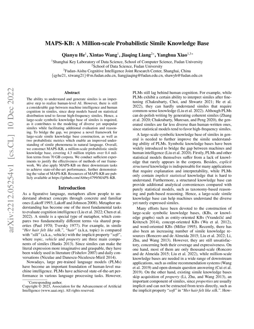 MAPS-KB: A Million-scale Probabilistic Simile Knowledge Base | DeepAI