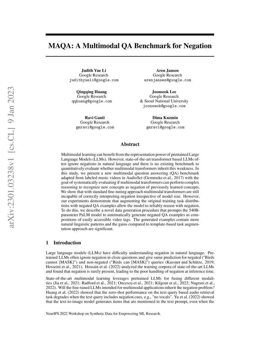 MAQA: A Multimodal QA Benchmark for Negation | DeepAI