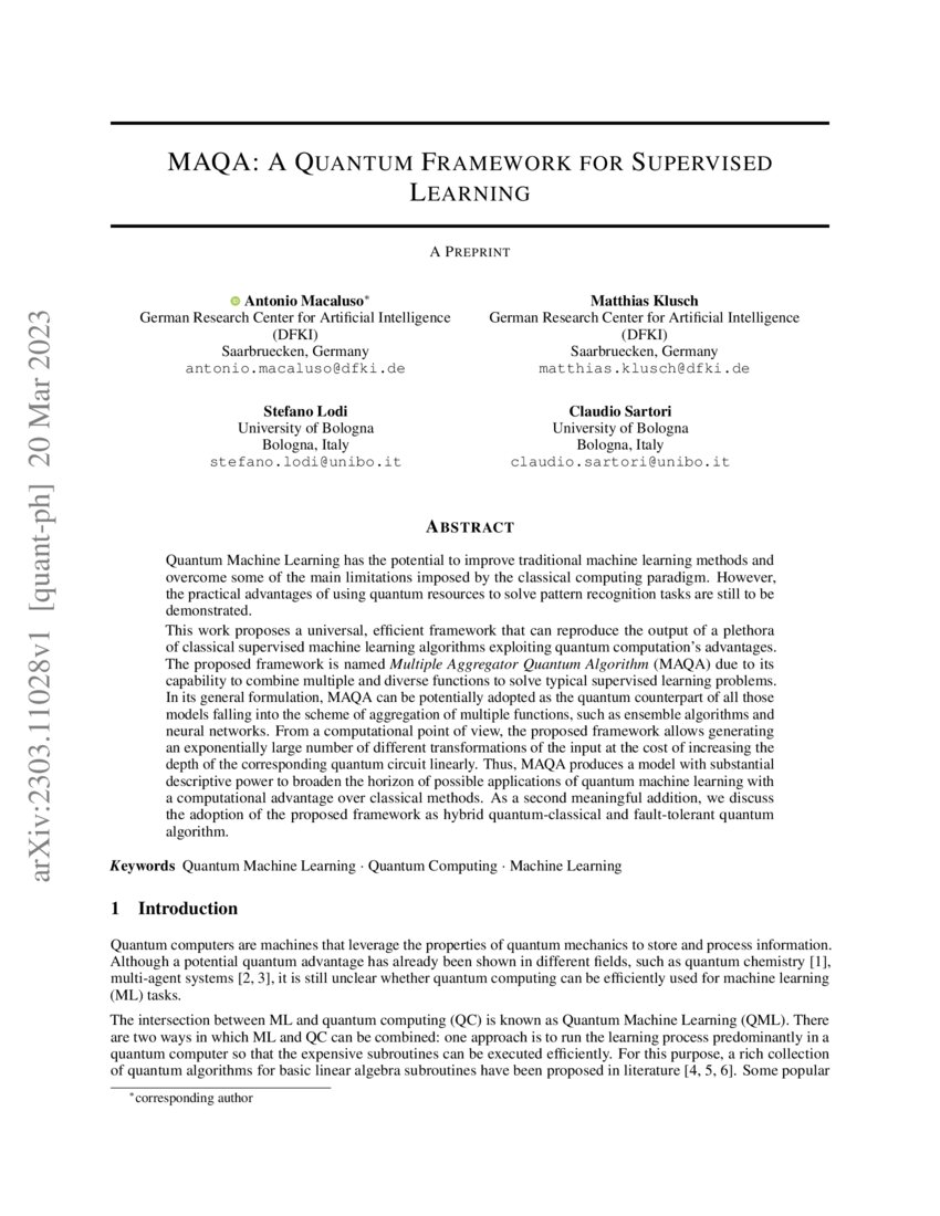 MAQA: A Quantum Framework for Supervised Learning | DeepAI MAQA: A Quantum Framework for Supervised Learning | DeepAI
