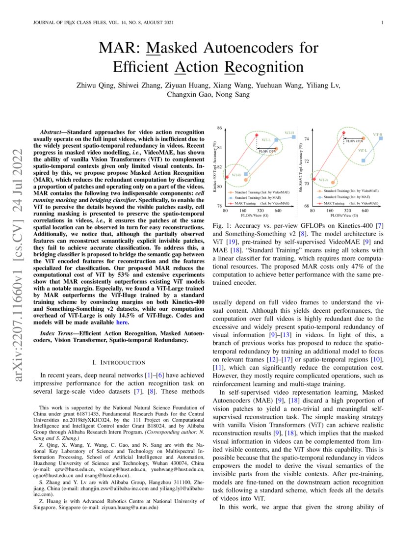 MAR: Masked Autoencoders for Efficient Action Recognition | DeepAI