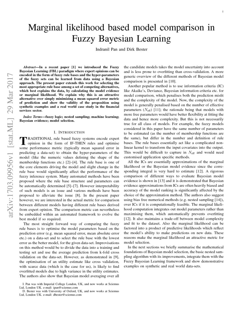Marginal likelihood based model comparison in Fuzzy Bayesian Learning ...