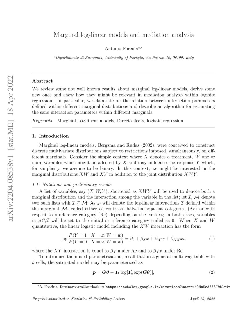 Marginal Log Linear Models And Mediation Analysis Deepai