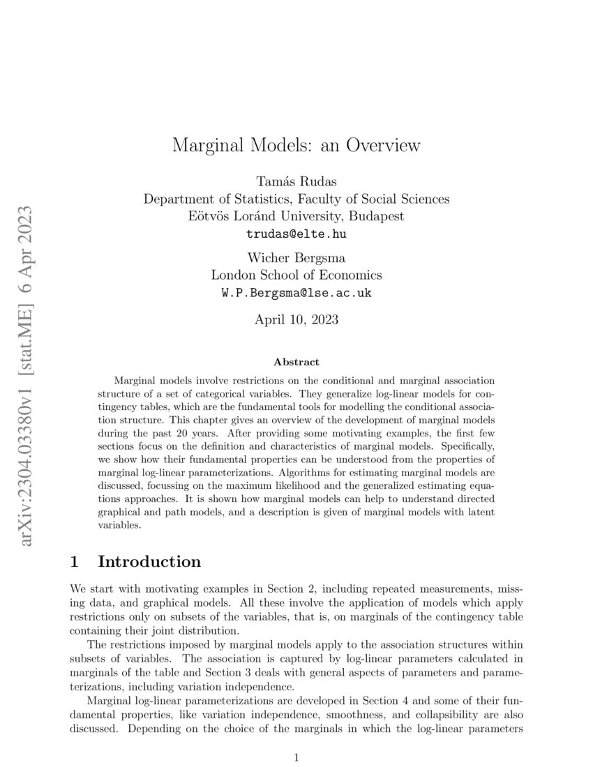 Marginal Models: an Overview | DeepAI