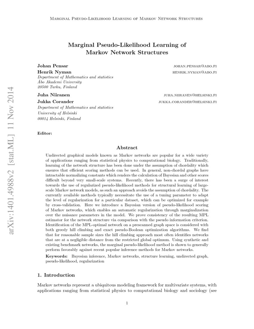 Marginal Pseudo-Likelihood Learning of Markov Network structures | DeepAI
