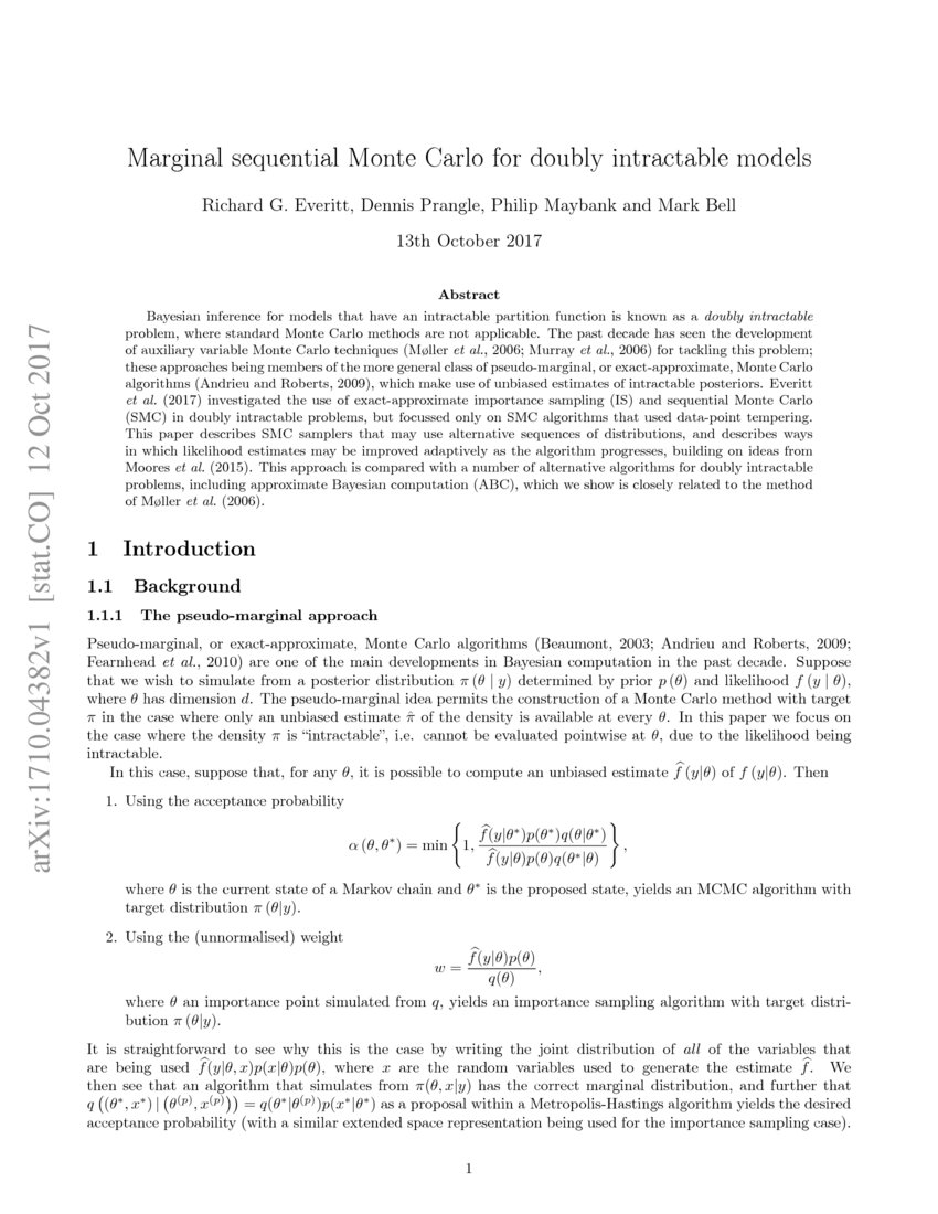 Marginal sequential Monte Carlo for doubly intractable models | DeepAI