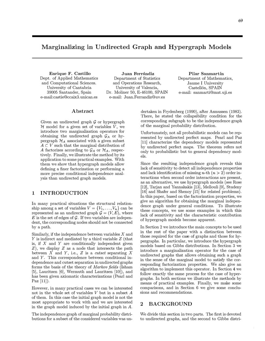Marginalizing in Undirected Graph and Hypergraph Models | DeepAI