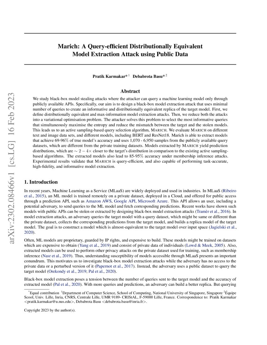 Marich: A Query-efficient Distributionally Equivalent Model Extraction Attack using Public Data ...