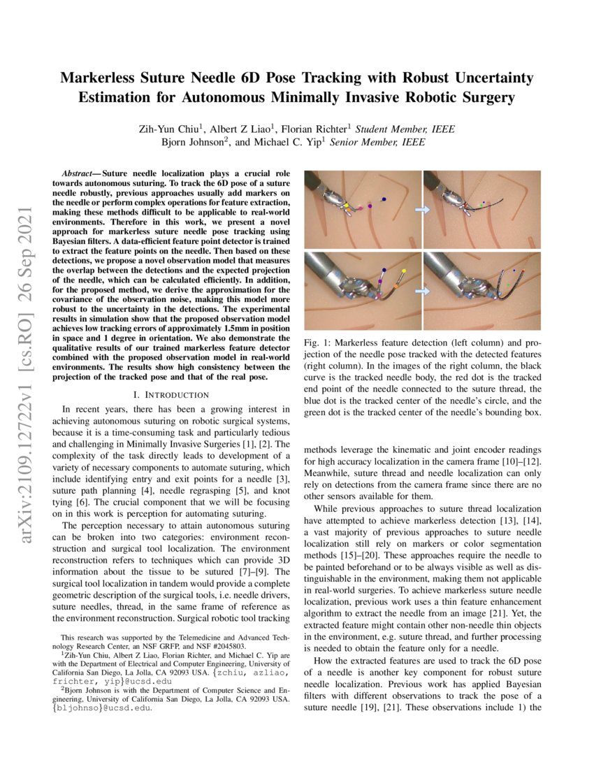Markerless Suture Needle 6D Pose Tracking with Robust Uncertainty Estimation for Autonomous ...