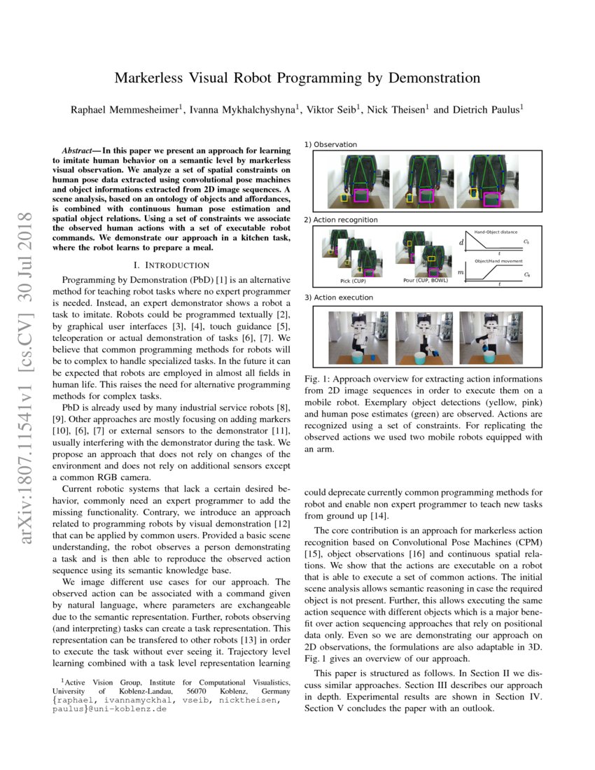 Markerless Visual Robot Programming by Demonstration | DeepAI