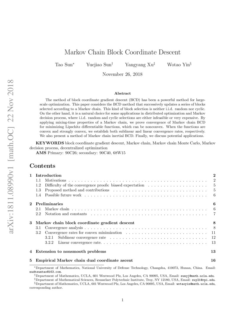 Markov Chain Block Coordinate Descent | DeepAI