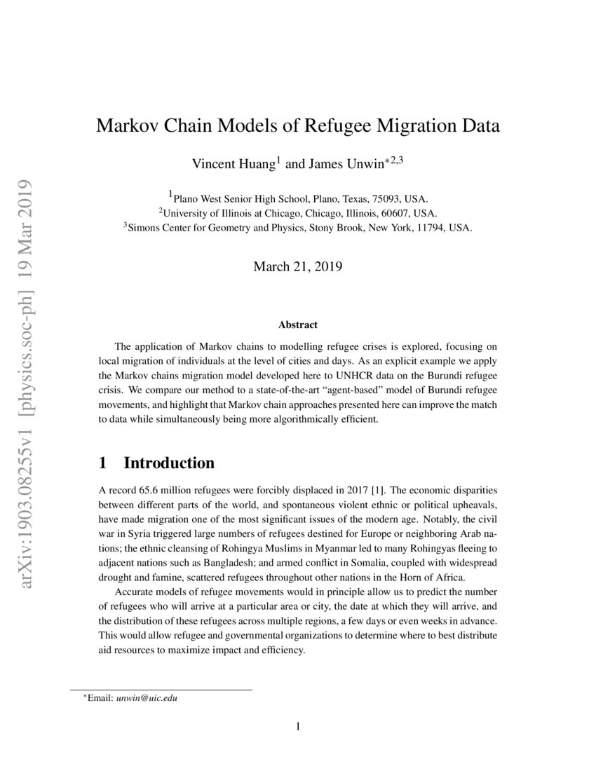 Markov Chain Models of Refugee Migration Data | DeepAI