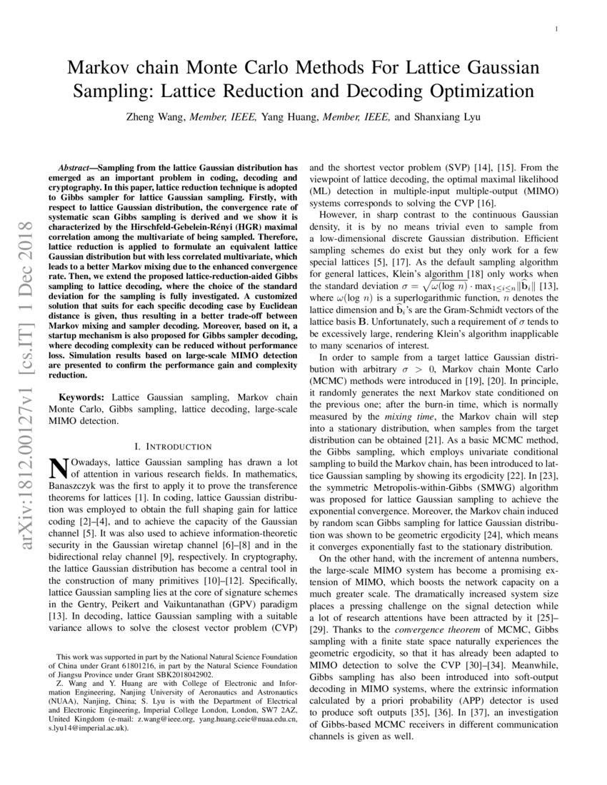 Markov Chain Monte Carlo Methods For Lattice Gaussian Sampling Lattice Reduction And Decoding