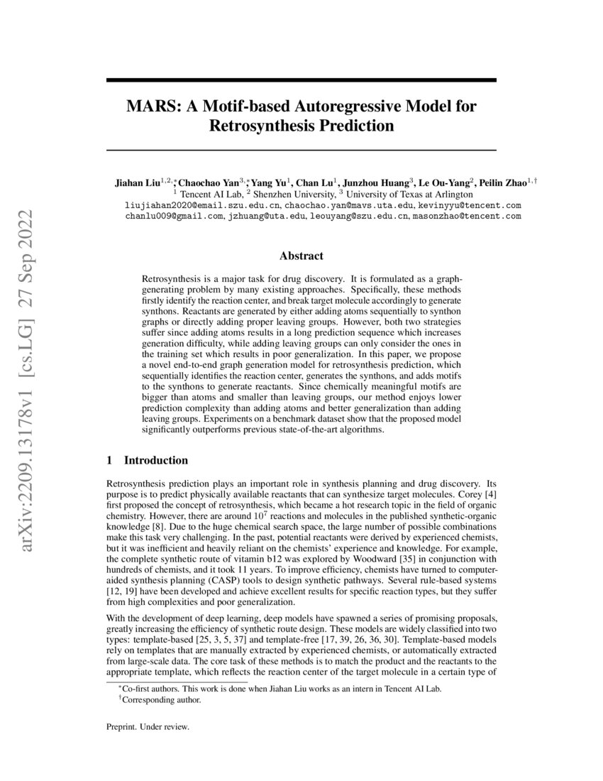 MARS: A Motif-based Autoregressive Model for Retrosynthesis Prediction ...