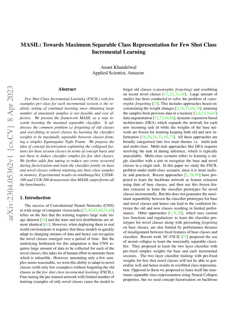 MASIL: Towards Maximum Separable Class Representation for Few Shot Class Incremental Learning ...