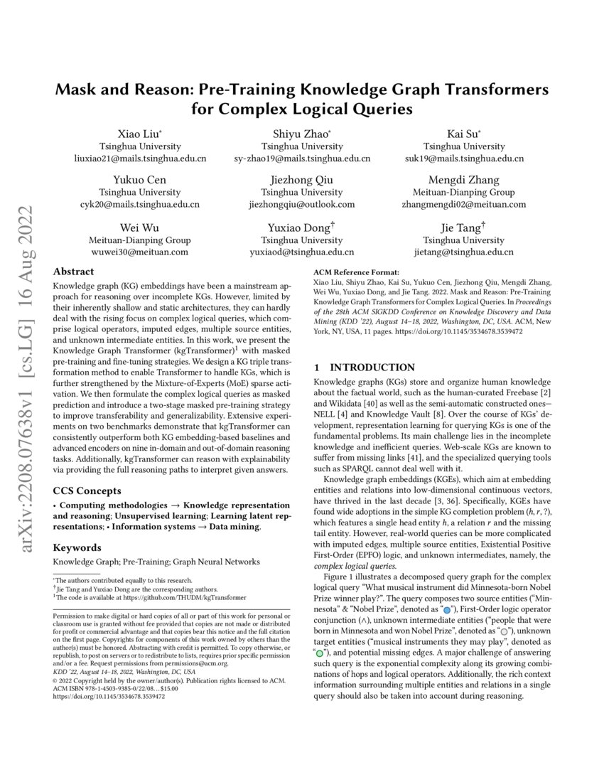 Mask And Reason Pre Training Knowledge Graph Transformers For Complex Logical Queries Deepai