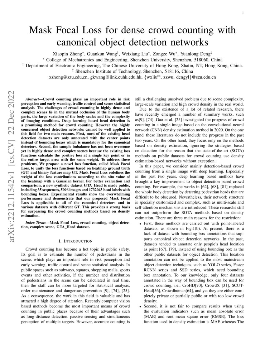 Mask Focal Loss For Dense Crowd Counting With Canonical Object