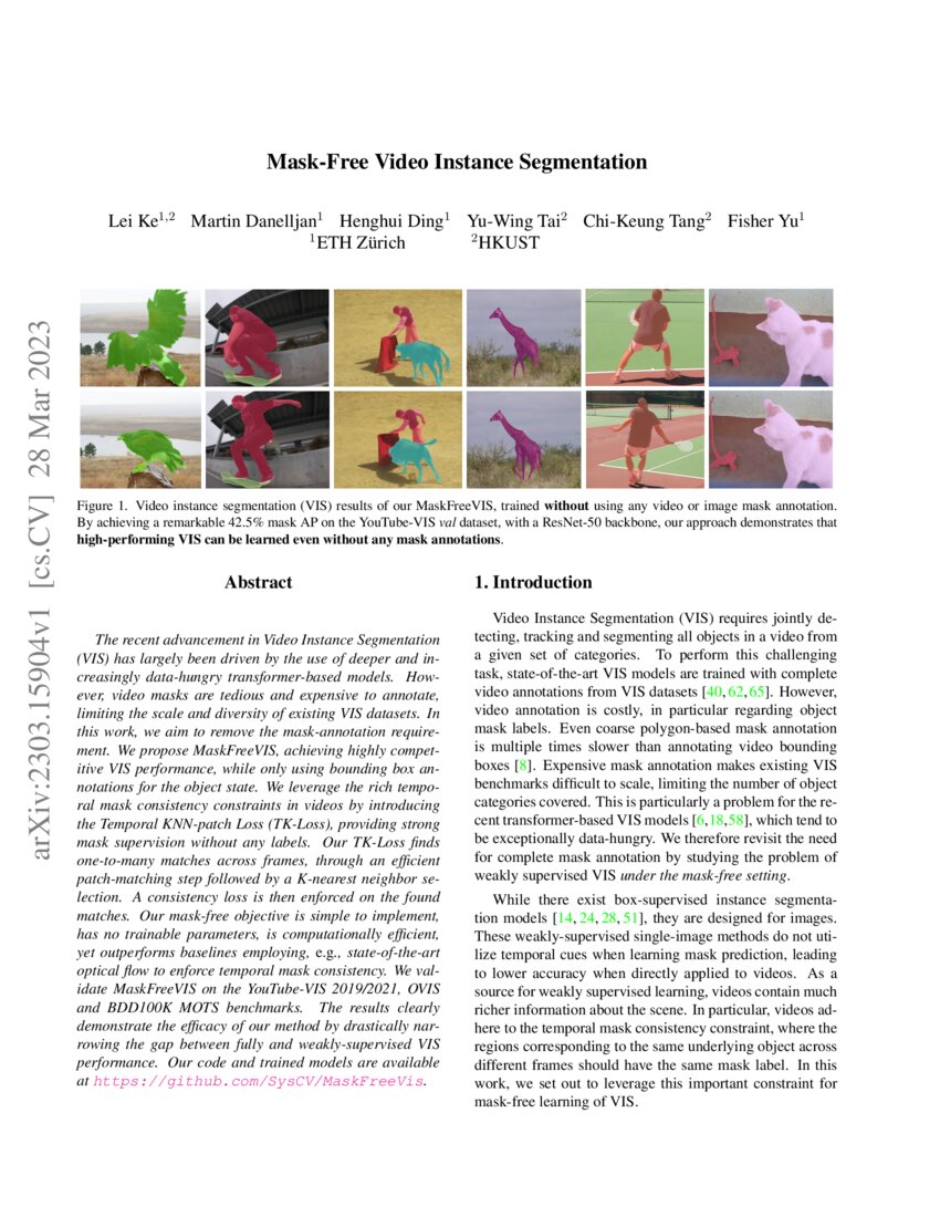 Mask-Free Video Instance Segmentation | DeepAI Mask-Free Video Instance Segmentation | DeepAI