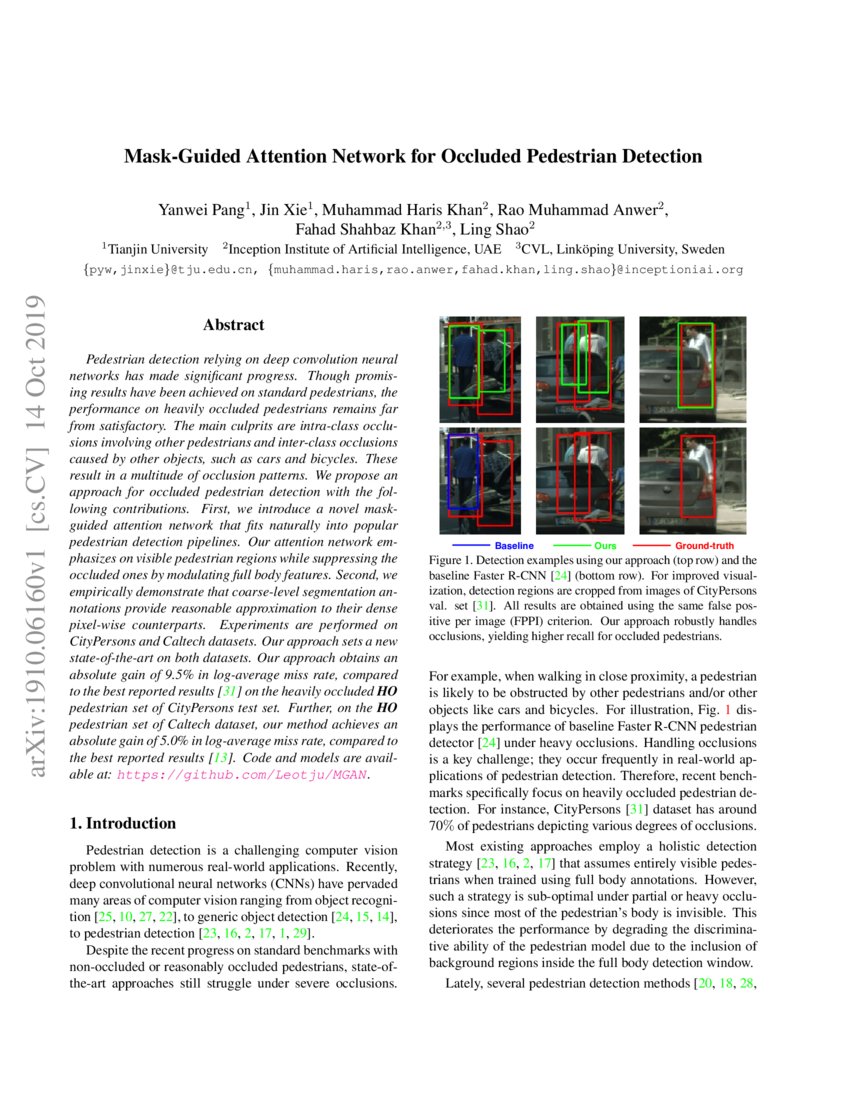 Mask Guided Attention Network For Occluded Pedestrian Detection Deepai
