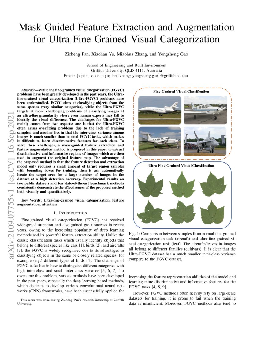 Mask Guided Feature Extraction And Augmentation For Ultra Fine Grained Visual Categorization