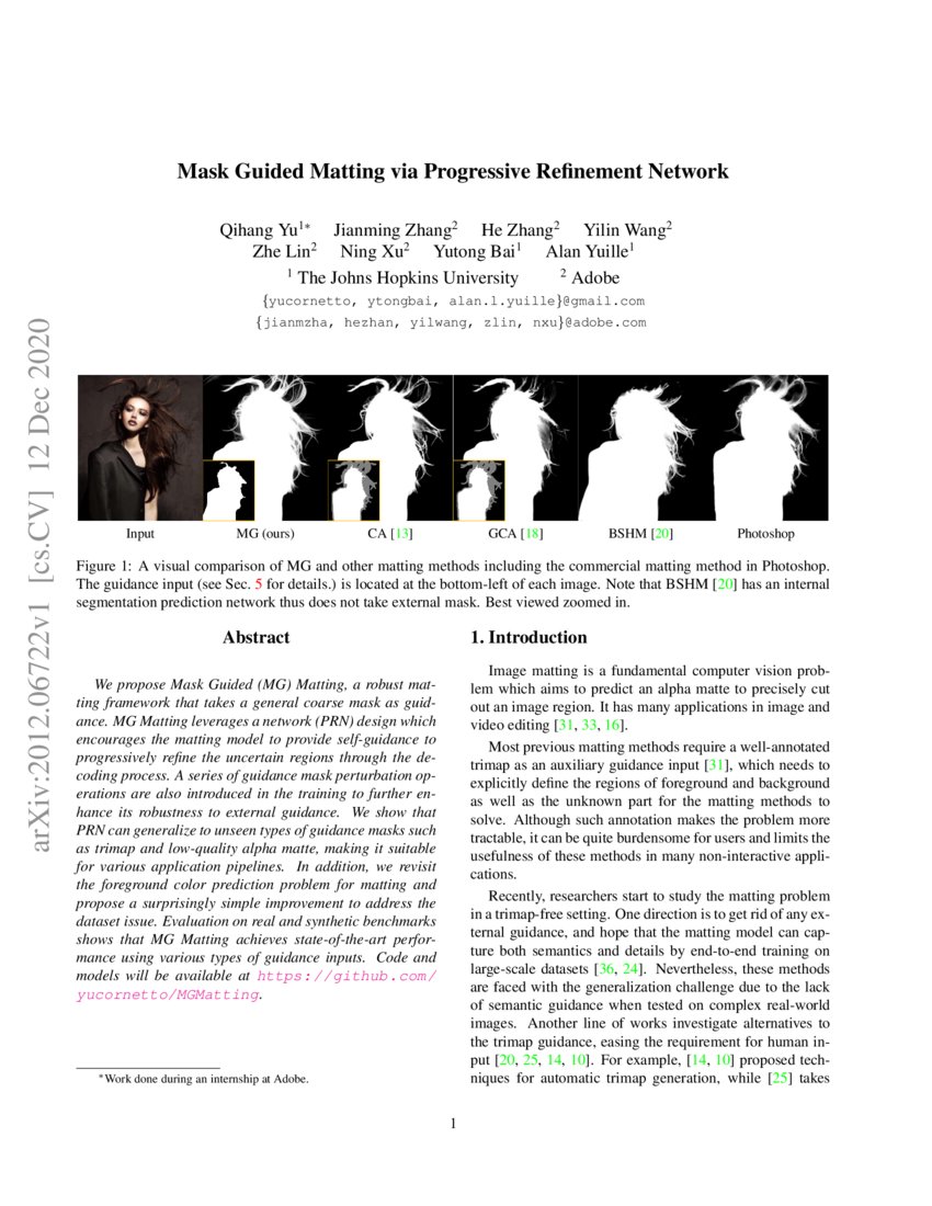 Mask Guided Matting via Progressive Refinement Network | DeepAI