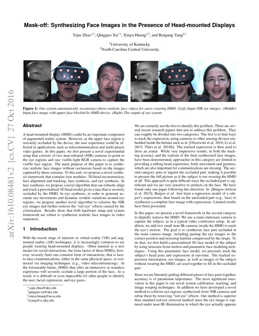 Mask-off: Synthesizing Face Images in the Presence of Head-mounted ...