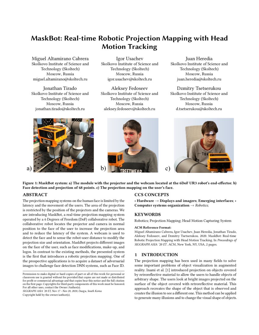 MaskBot: Real-time Robotic Projection Mapping with Head Motion Tracking ...