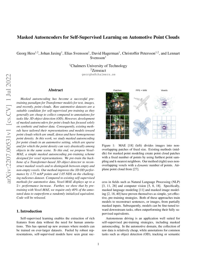 Masked Autoencoders For Self Supervised Learning On Automotive Point Clouds Deepai 9806