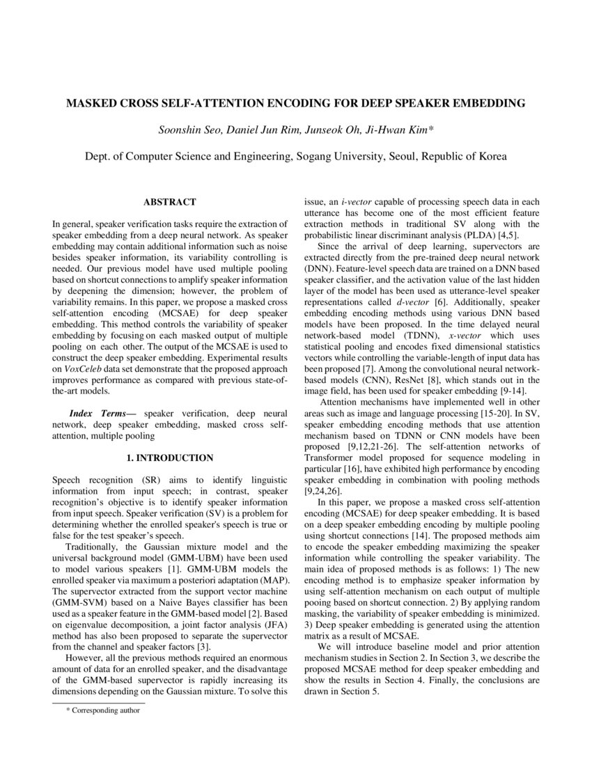 Masked cross self-attention encoding for deep speaker embedding | DeepAI Masked cross self-attention encoding for deep speaker embedding | DeepAI
