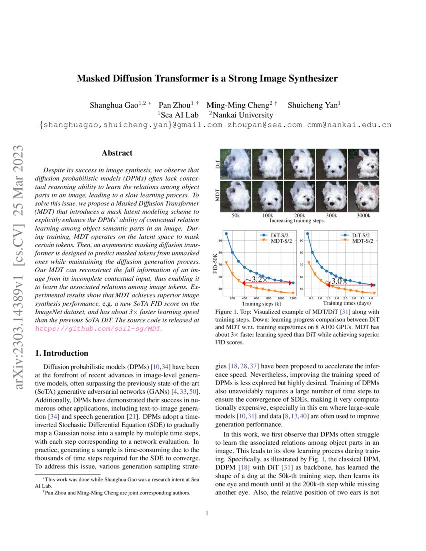 Masked Diffusion Transformer is a Strong Image Synthesizer | DeepAI