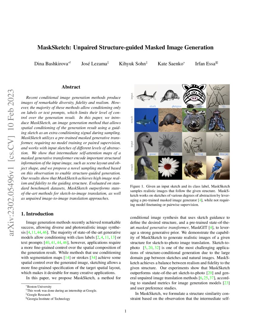 MaskSketch: Unpaired Structure-guided Masked Image Generation | DeepAI