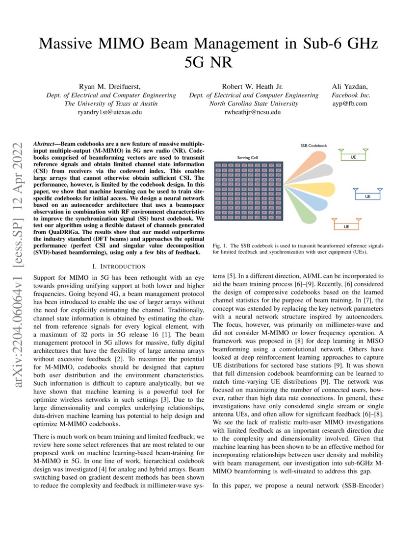 Massive MIMO Beam Management in Sub-6 GHz 5G NR | DeepAI