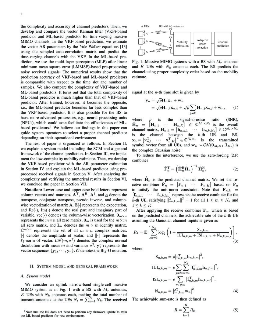 Massive MIMO Channel Prediction: Kalman Filtering vs. Machine Learning | DeepAI