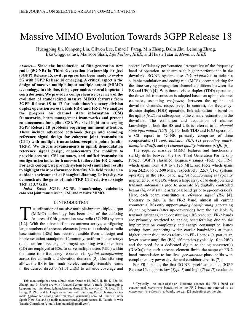 Massive MIMO Evolution Towards 3GPP Release 18 | DeepAI