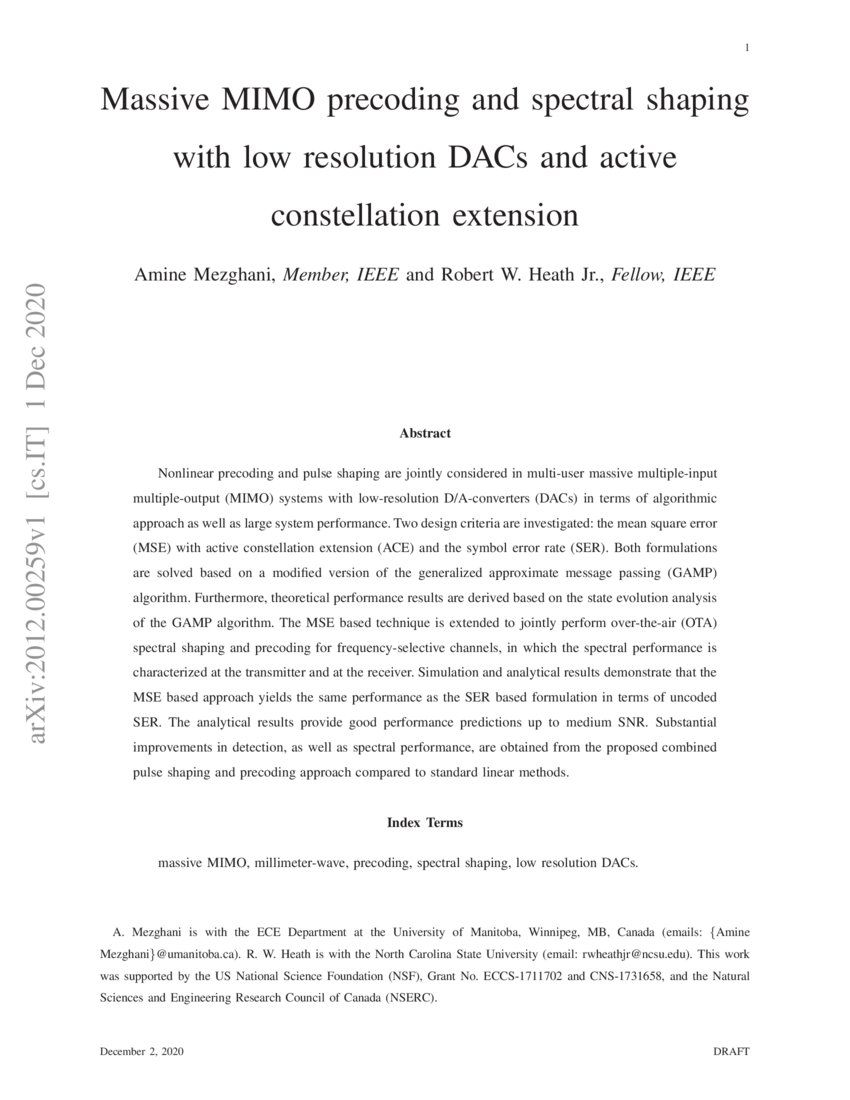 Massive MIMO precoding and spectral shaping with low resolution DACs and active constellation ...