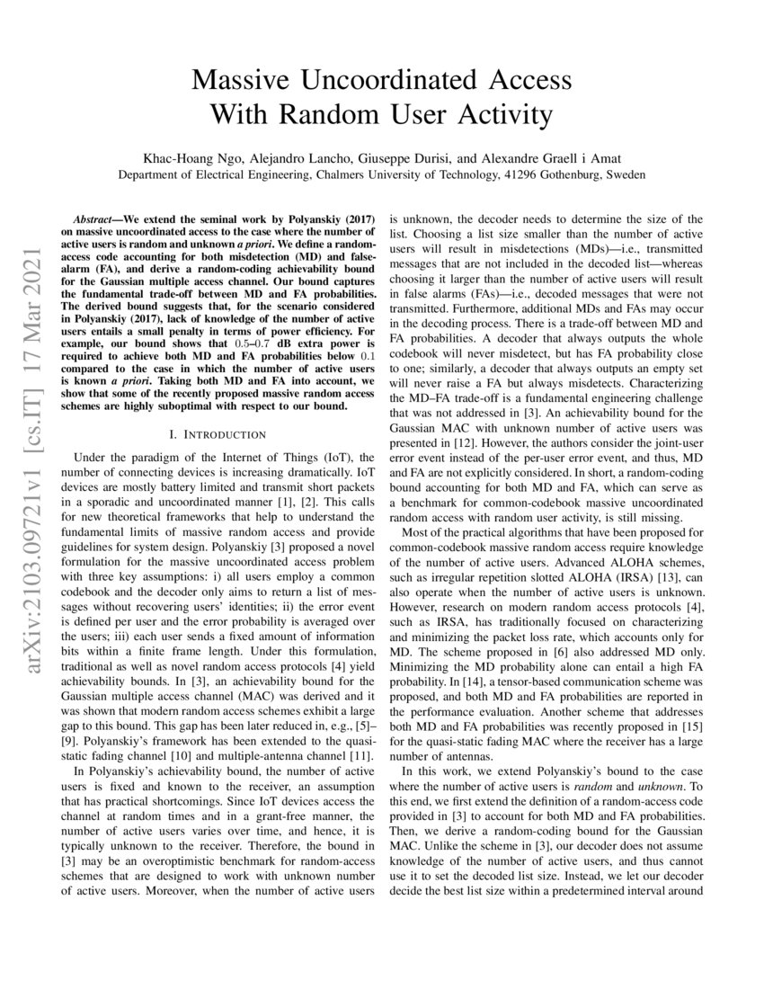 Massive Uncoordinated Access With Random User Activity | DeepAI