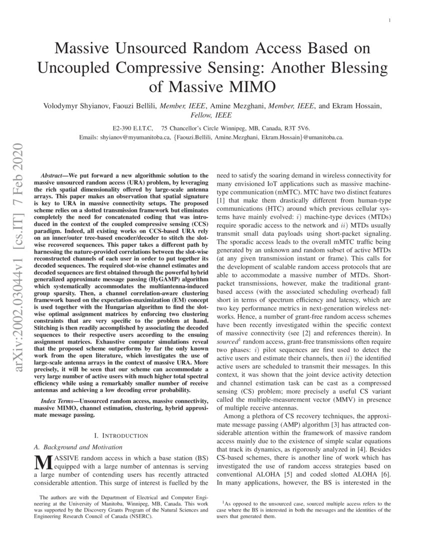 Massive Unsourced Random Access Based on Uncoupled Compressive Sensing ... Massive Unsourced Random Access Based on Uncoupled Compressive Sensing ...