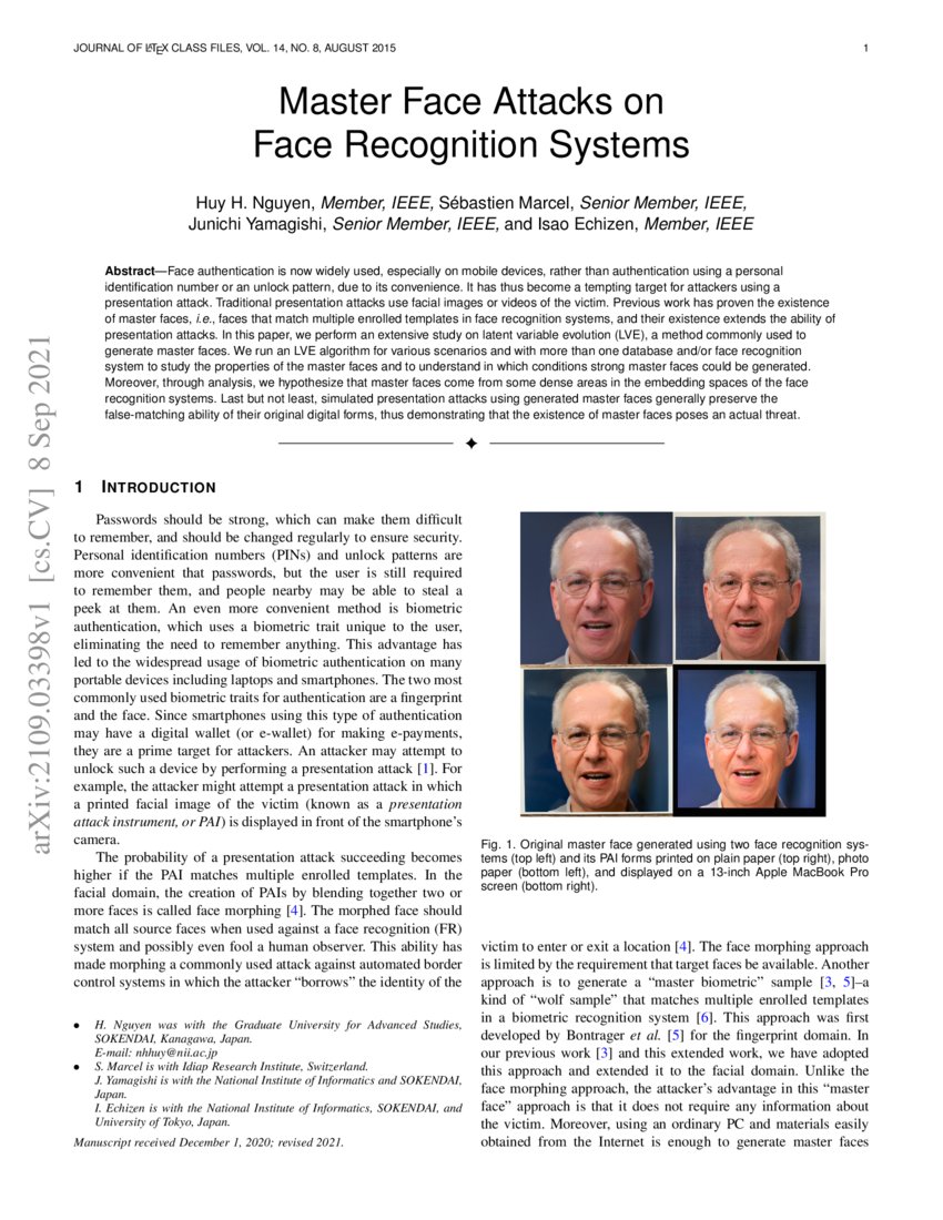 Master Face Attacks On Face Recognition Systems Deepai