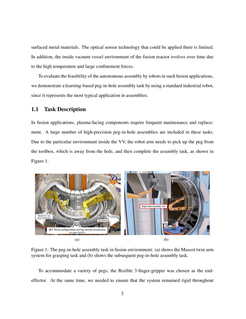 Mastering Autonomous Assembly in Fusion Application with Learning-by-doing: a Peg-in-hole Study ...