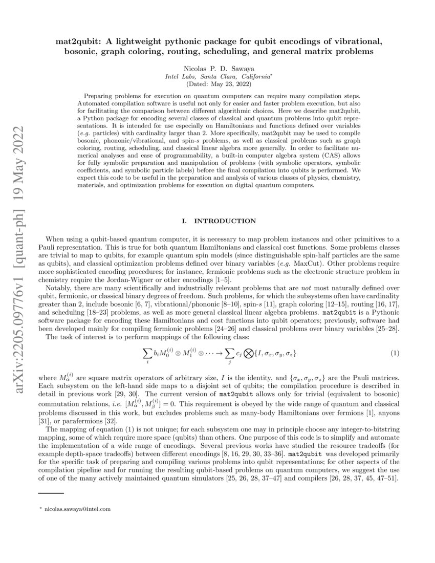 mat2qubit: A lightweight pythonic package for qubit encodings of ...