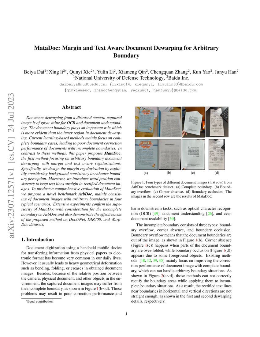 MataDoc: Margin and Text Aware Document Dewarping for Arbitrary Boundary | DeepAI