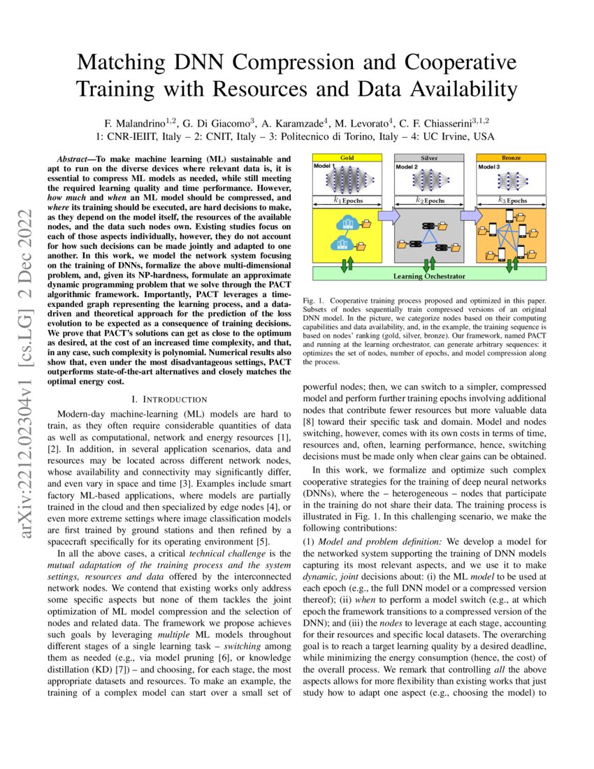 Matching DNN Compression and Cooperative Training with Resources and Data Availability | DeepAI