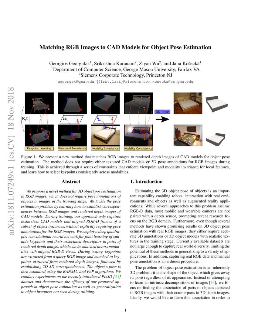 Matching Rgb Images To Cad Models For Object Pose Estimation Deepai 
