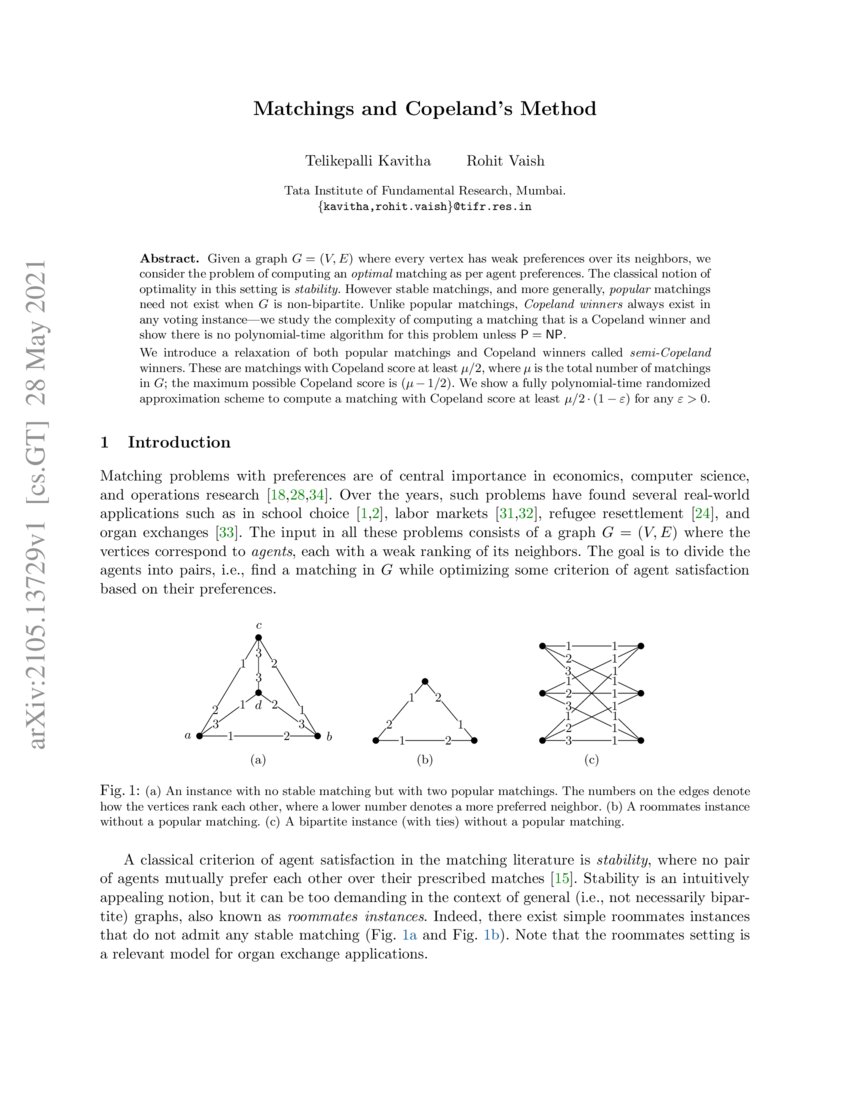 Matchings and Copeland's Method | DeepAI