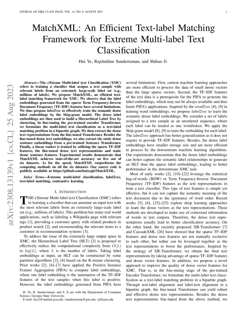Matchxml An Efficient Text Label Matching Framework For Extreme Multi Label Text Classification